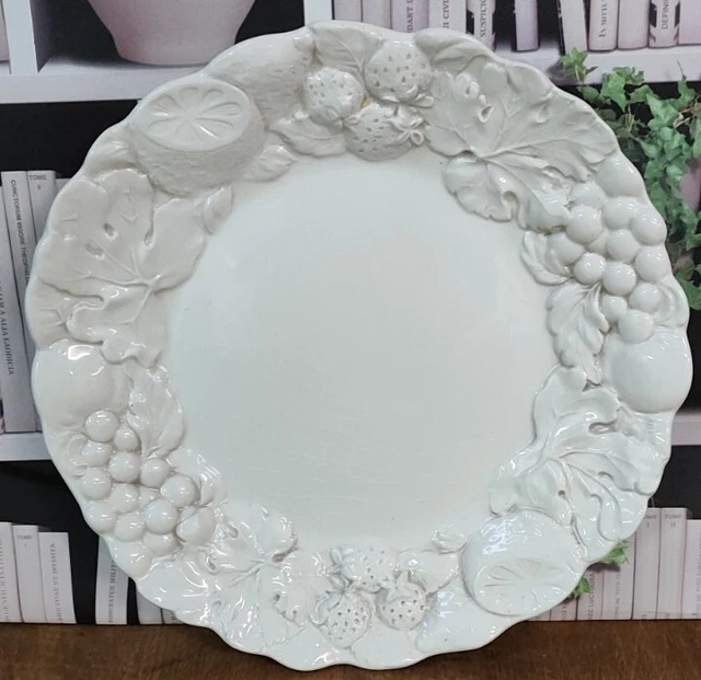 GRAND PLAT GENEVIÈVE Lethu Décor En Barbotine Fruits ø 37 cm EUR 45,00 ...