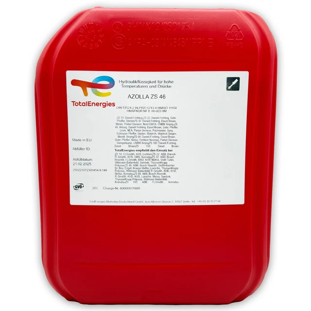 TOTAL AZOLLA ZS 46 | 20 Liter | HLP | Hochleistungs Hydrauliköl DIN ...
