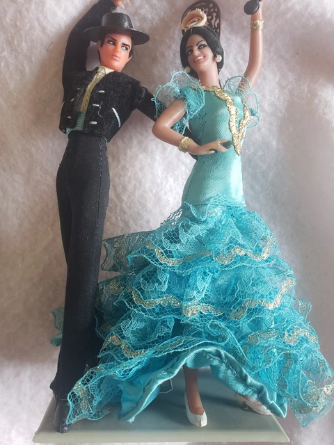 VINTAGE MARIN CHICLANA Spanish Flamenco Dancing Couple Dolls Teal ...