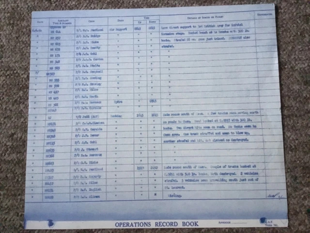 1944 D-DAY WWII Rcaf Log Book Canadian Typhoon Fighter Bomber Log Over ...