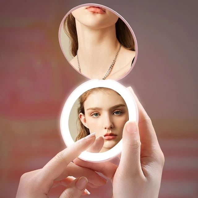 2 Sided Led Makeup Mirror Rechargeable Pocket Mirror Compact Mirror