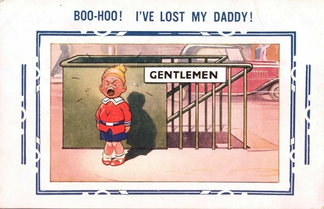 VINTAGE RISQUE COMIC seaside humour colour postcard Boo-Hoo I’ve lost ...