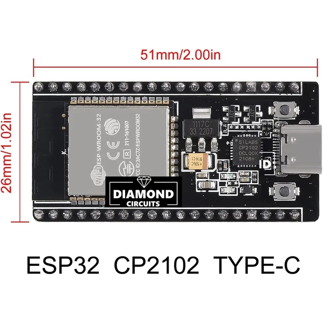 ESP32 WROOM-32 38-PIN Development Board Dual Core WiFi BT USB Type C ...