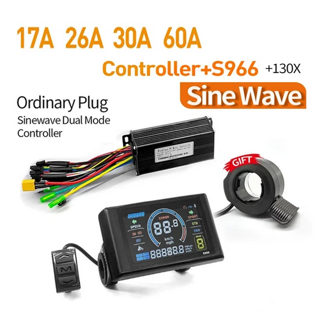 E-BIKE SINE WAVE Controller 17A/26A/30A/60A & S966 LCD Display & Thumb ...