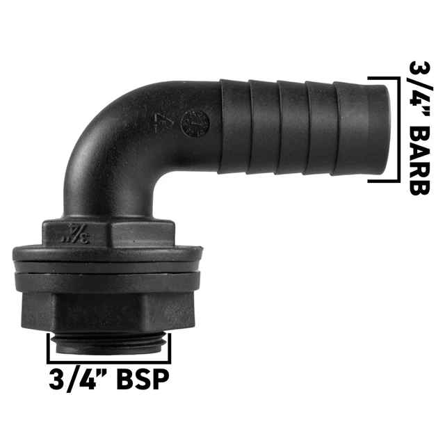 WATER BUTT RAIN Barrel Tank Elbow Adapter 3/4" BSP - 3/4" Barbed Pipe ...