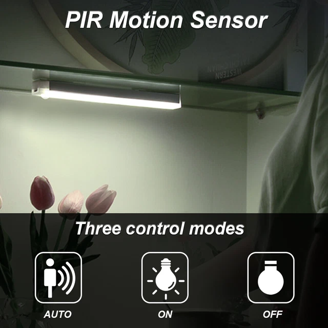 10CM RECHARGEABLE LED PIR Motion Sensor Light Strip Wireless Cabinet ...