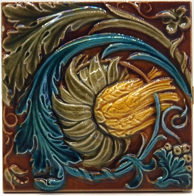 ART NOUVEAU FIREPLACE Tile High Relief Moulded Floral Majolica C1890 £ ...