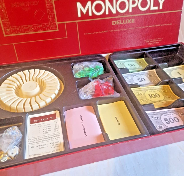 VINTAGE 1972 WADDINGTONS Monopoly Deluxe Board Game Carousel & Gilded ...