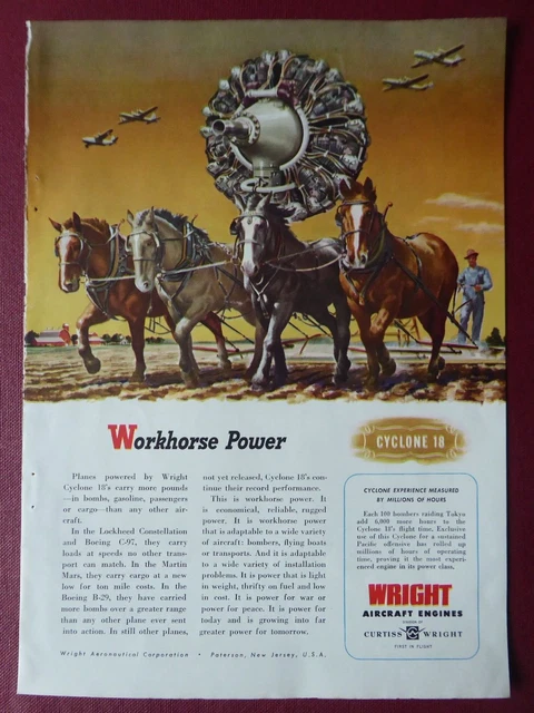 6/45 PUB CURTISS-WRIGHT Aircraft Engines Cyclone Boeing Lockheed Horse ...