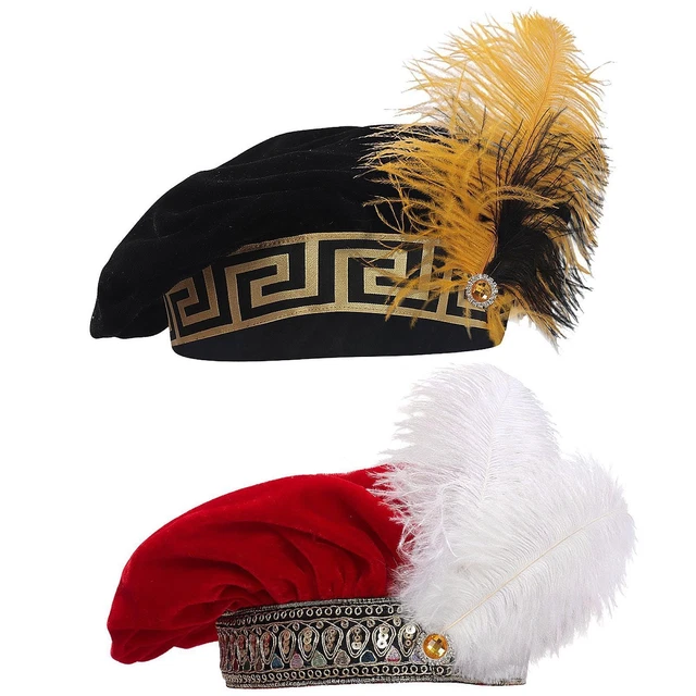MEDIEVAL ROYAL HAT with artificial feather, flat cap for festive stage ...