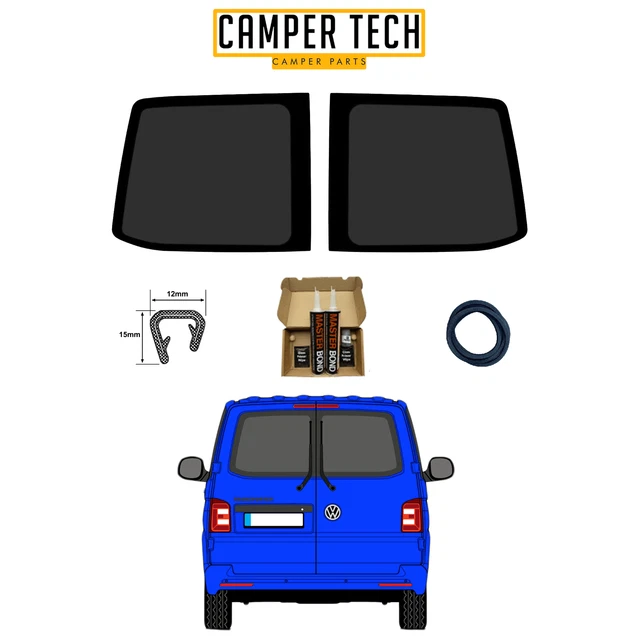 VW T5 TRANSPORTER Barn Door Rear Windows with Bonding Kit and U Trim £ ...