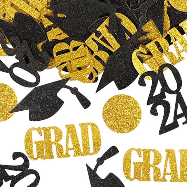 HYING 200PCS GRADUATION Confetti 2024 for Table, Gold Black Sequins ...
