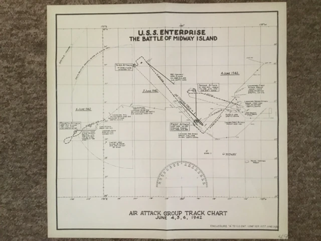 WW2 BATTLE OF Midway Map Air Attack Group Track Chart Lead By Uss ...