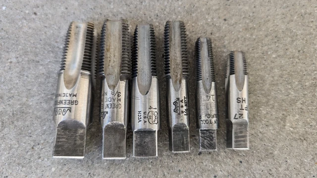 VINTAGE GTD GREENFIELD Threading Pipe Taps, 1/8"-3/8", Taper, 4 Flutes ...