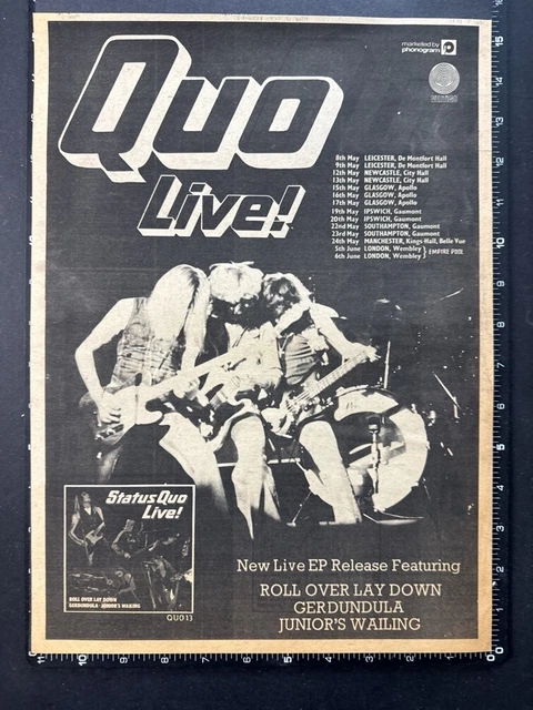 STATUS QUO - LIVE UK TOUR 15X11" 1975 affiche taille annonce L332 EUR ...