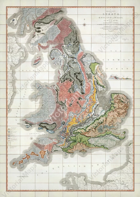 ANTIQUE FIRST GEOLOGICAL map England Wales Britain W Smith 1815 art ...