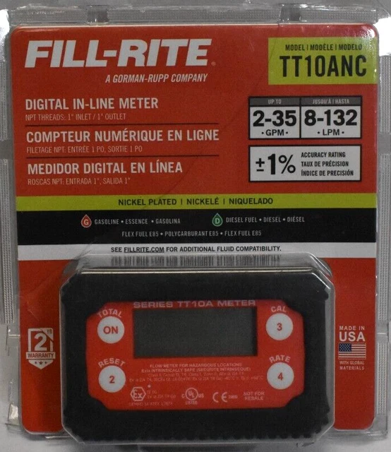 FILL-RITE TT10ANC DIGITAL In Line Meter For 1" Pipe Nickel Plated 2 To ...