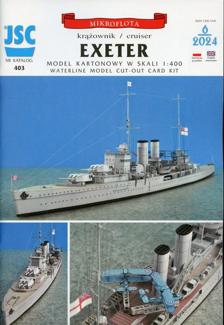 ROYAL NAVY HEAVY Cruiser HMS Exeter # Card Model # Scale 1/400 # JSC403 ...