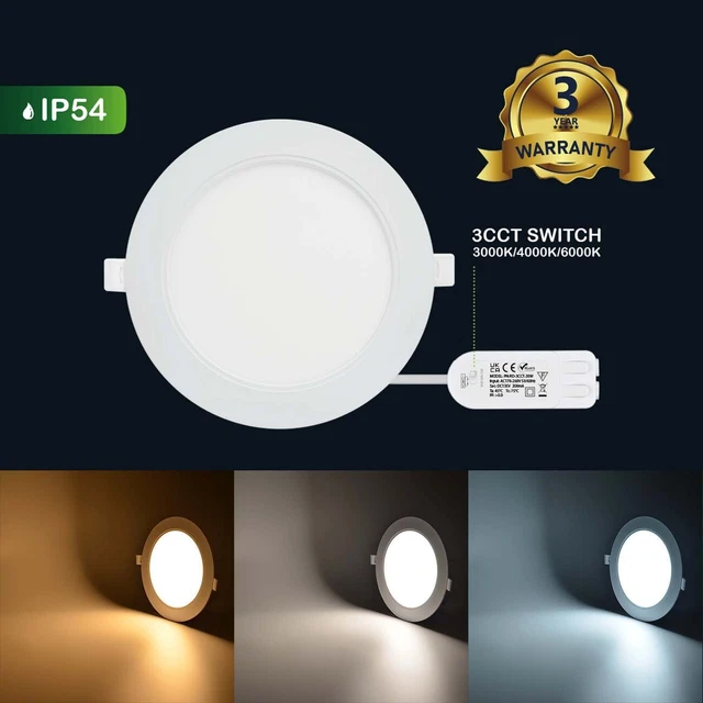 LED RECESSED PANEL Light Slim Round Ceiling Lamp 3CCT 3000K+4000K+6000K ...