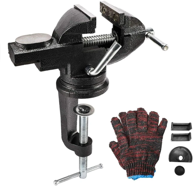 3& MINI CAST Iron Table Bench Vise with Swivel Base for Woodworking ...