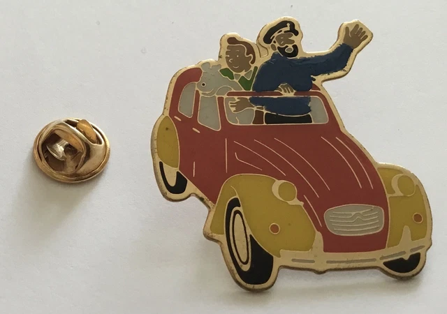 PIN’S PINS BD TINTIN MILOU CAPITAINE HADDOCK en 2CV CITROËN Rouge RARE ...