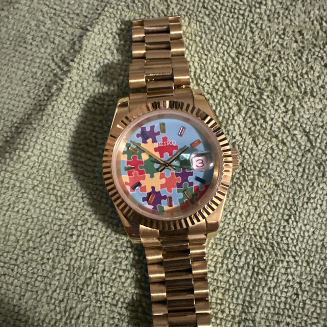 SEIKO MOD Gold Case With Multi Color Puzzle Dial Automatic watch NH35 ...