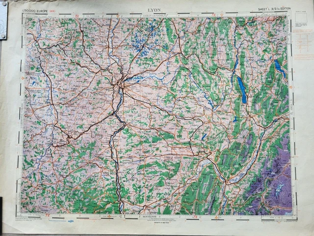 WW2 OS AIR Map Of Lyon & Surrounding Area Pub By War Office 1944 1St ...