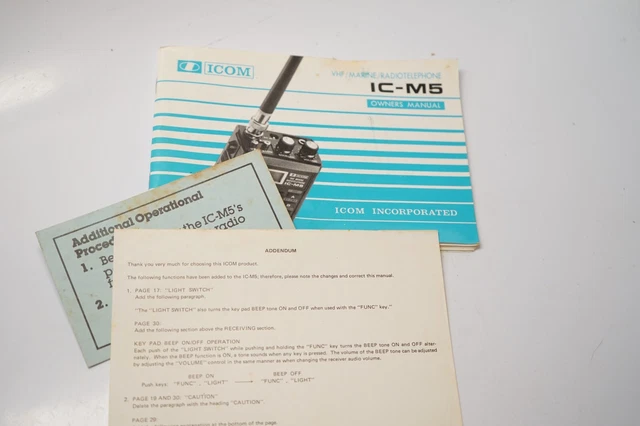 ICOM IC-M5 VHF/MARINE/RADIOTELEPHONE OWNER'S INSTRUCTION MANUAL $29.99 ...