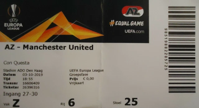BIGLIETTO USATO UEL 2019-20 AZ Alkmaar vs Manchester United EUR 4,07 - PicClick IT