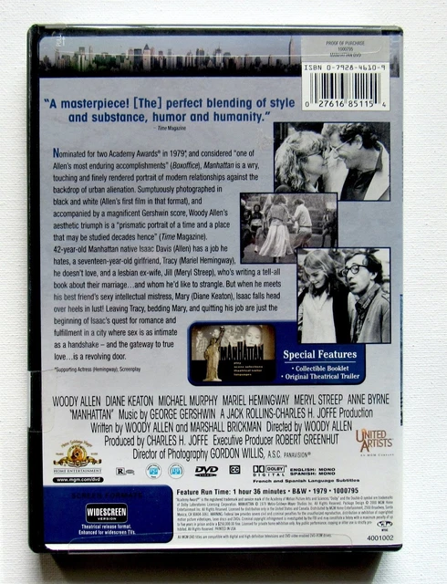 MANHATTAN - Widescreen B&W DVD NEW Woody Allen Diane Keaton Meryl ...