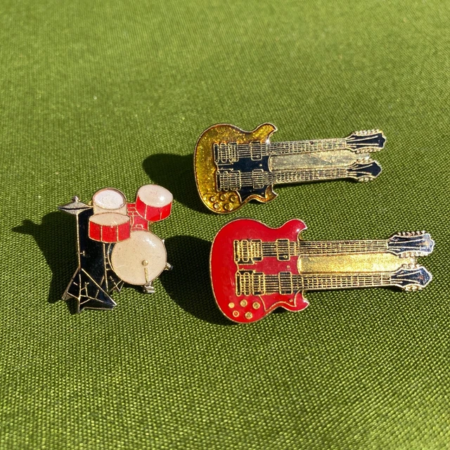 VINTAGE DOUBLE NECK Electric Guitar Pin and Drum Set Pin Set (3 pins ...
