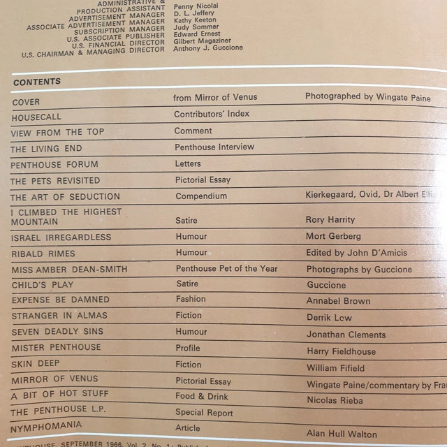 VINTAGE PENTHOUSE MAGAZINE Vol 2 No 1 September 1966 Retro Gift for Men VGC £19.99 - PicClick UK