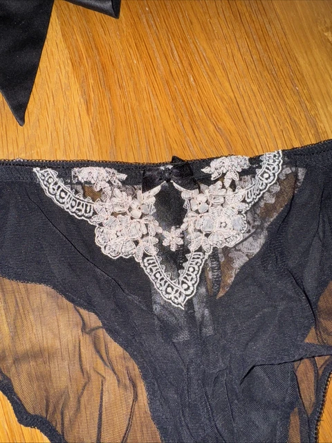JANET REGER BLACK & Lace Sequin Detail, Bra And Bikini Brief Set. 34DD ...