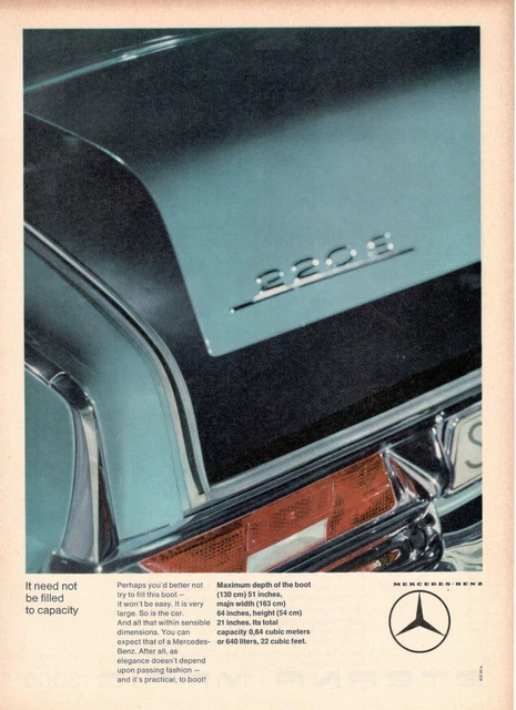 PUBLICITÉ' VINTAGE AUTO Mercedes Benz 220s Campagne De Publicité Du ...