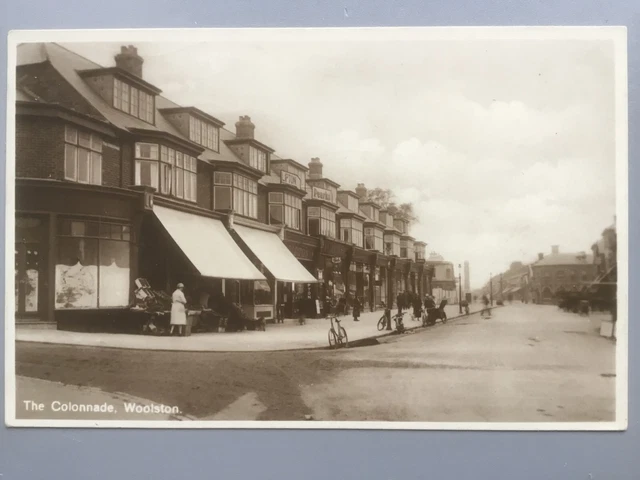 WOOLSTON 'THE COLONNADE' street view with shops 1928 RP postcard ...