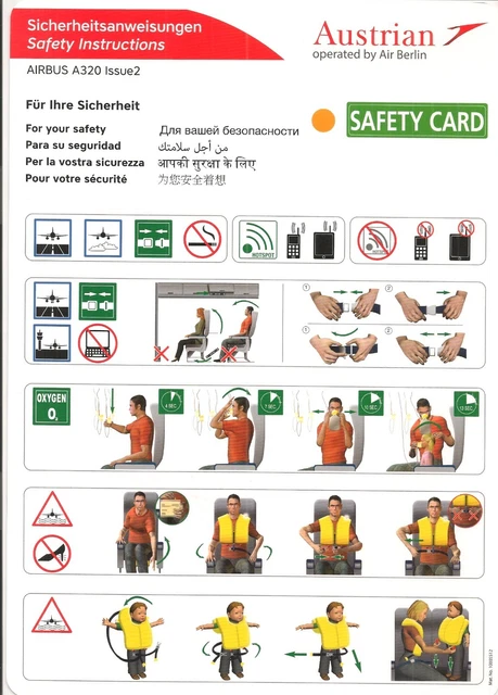 AUSTRIAN AIRLINES SAFETY card Airbus A320 "operated by Air Berlin" £5. ...