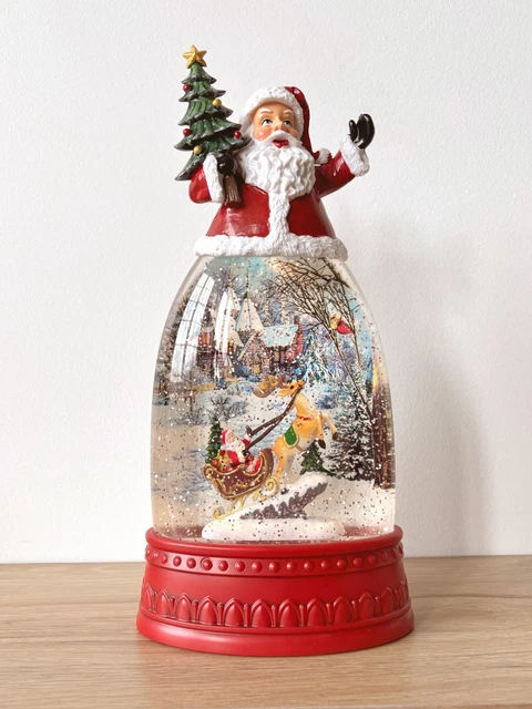 CHRISTMAS SANTA LANTERN Snow Globe Music Box LED Light Holiday Home ...