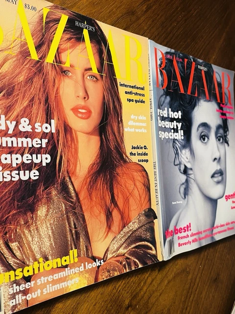 RARE HARPERS BAZAAR magazine pair 1989 80s style VOGUE MODELS - GIFT ...