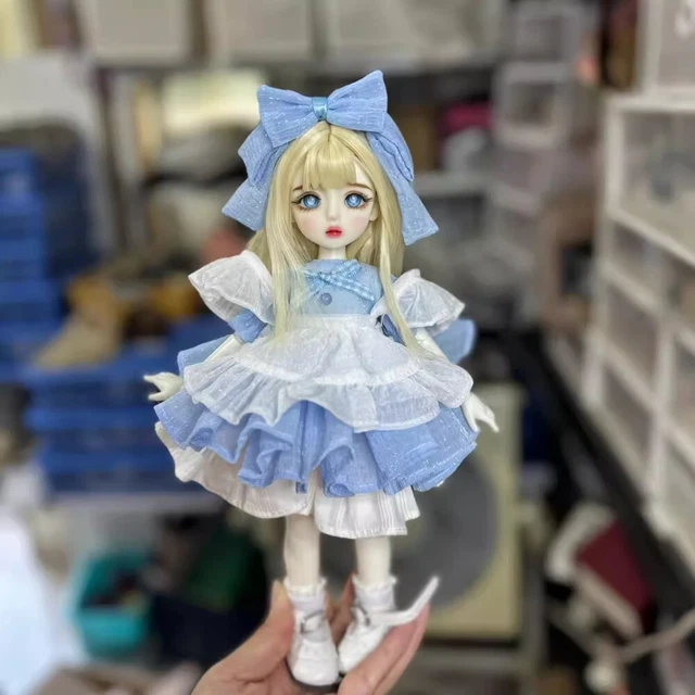 1 6 Bjd Girl Sd Ball Jointed Doll Eyes Face Makeup Full Set Blue Dress