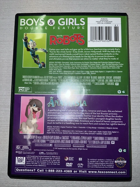 ROBOTS & ANASTASIA Boys & Girls Double-Feature 2-Disc Set DVD 2014 RARE ...