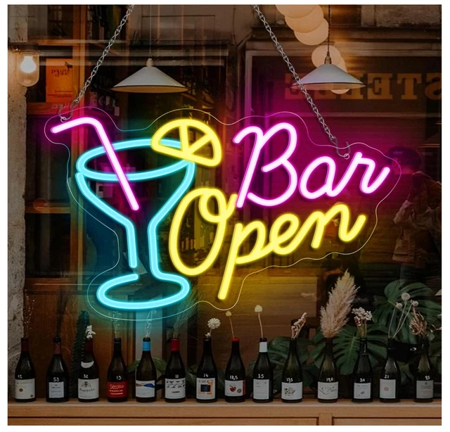 COCKTAIL NEON BAR Open Wall Sign Plaque Dimmable USB Powered £28.79 ...