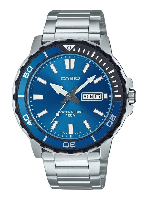 CASIO BLUE DIAL Stainless Steel Japan Mov't Quartz MTD-125D-2A1V 100M ...