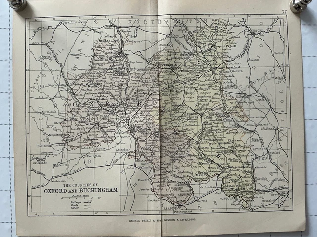OXFORD & BUCKINGHAM - 1885 Original Antique County Map England Philip ...