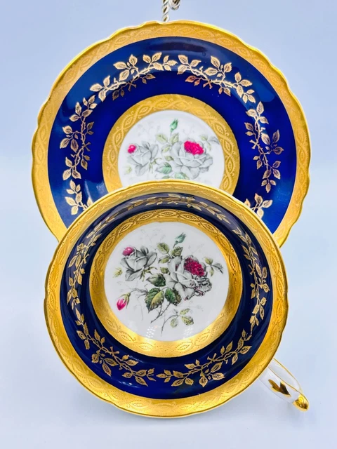 VINTAGE PARAGON DEEP Cobalt Blue & Roses Bone China Tea Cup and Saucer ...