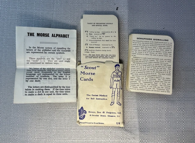 SCOUT MORSE CARDS & Semaphore Signaling Cards Brown Son & Ferguson Ltd £38.38 - PicClick UK