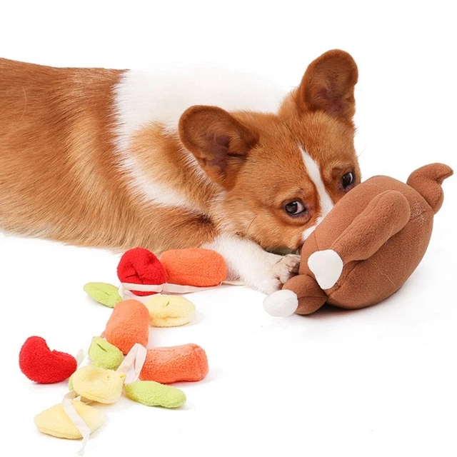 DOG SNUFFLE CHEW Toys for Puppy Teething Soft Plush Roasted Chicken ...