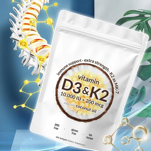 VITAMIN D3 10000 Iu Plus K2 (MK-7) 200 Mcg, 300 Virgin Coconut Oil ...
