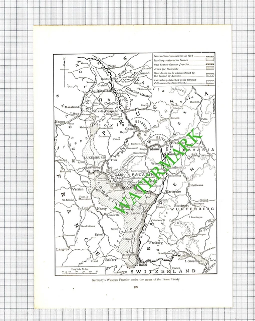 GERMANY WESTERN FRONTIER Map Peace Treaty WW1 Great War - c.1920 ...