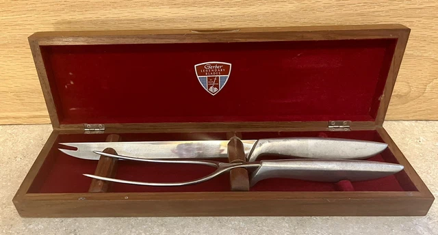 VINTAGE GERBER LEGENDARY Blades Carving Knife Fork Serving Set w/ Carry ...