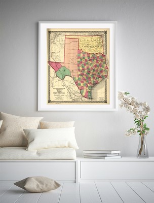 1875 MAP| COUNTY map of Texas, and Indian Territory| Oklahoma|Texas ...
